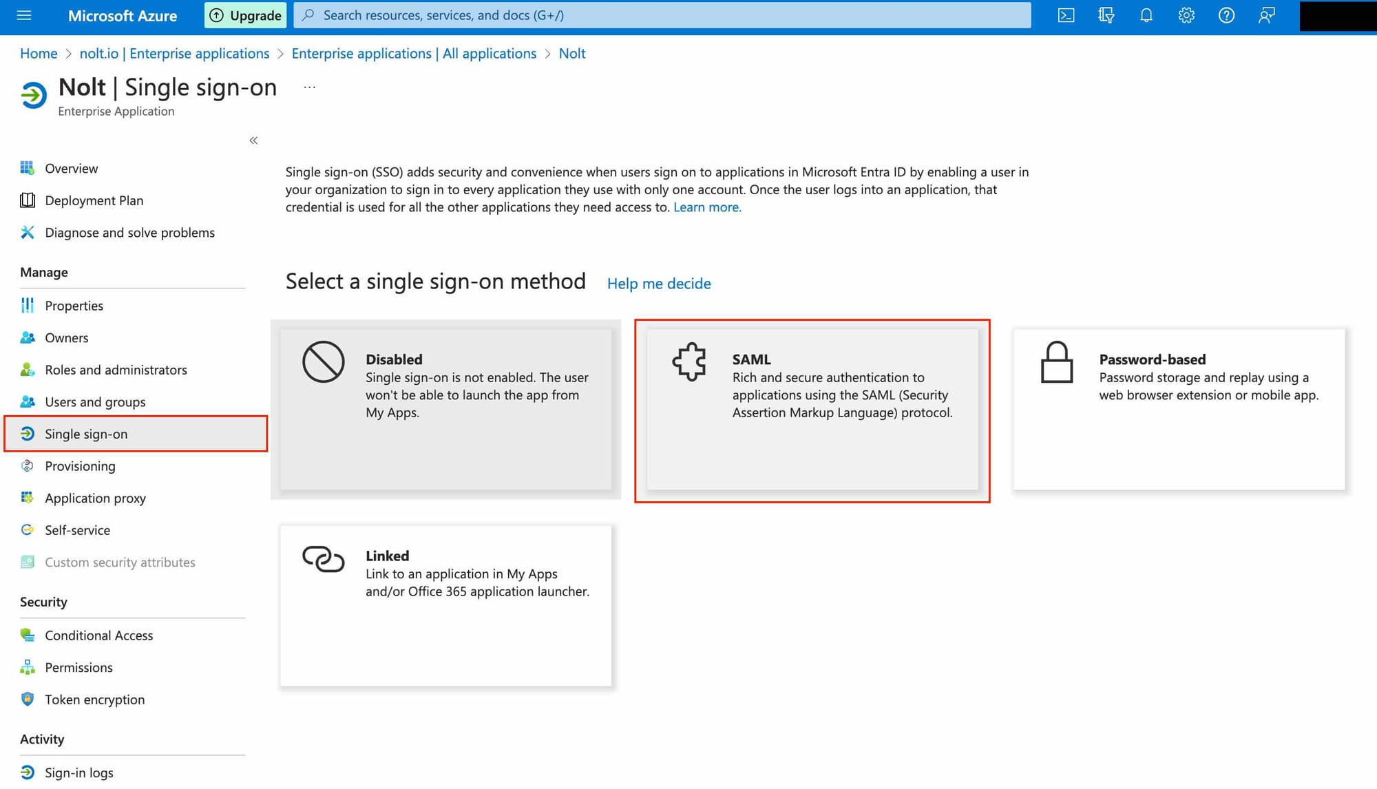 Single sign-on (SSO) via Microsoft Entra ID (Azure AD) · Help · Nolt