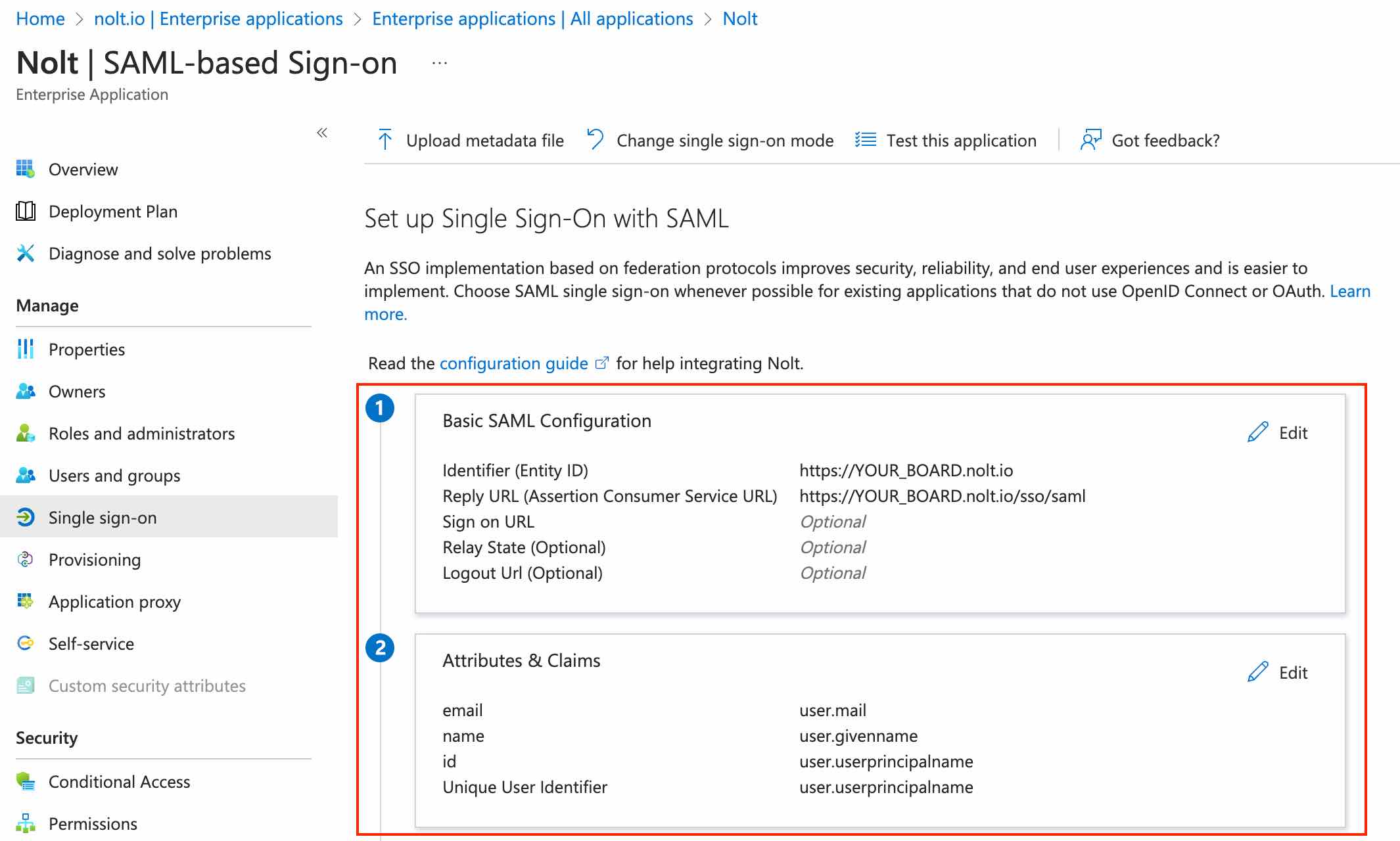 Single sign-on (SSO) via Microsoft Entra ID (Azure AD) · Help · Nolt