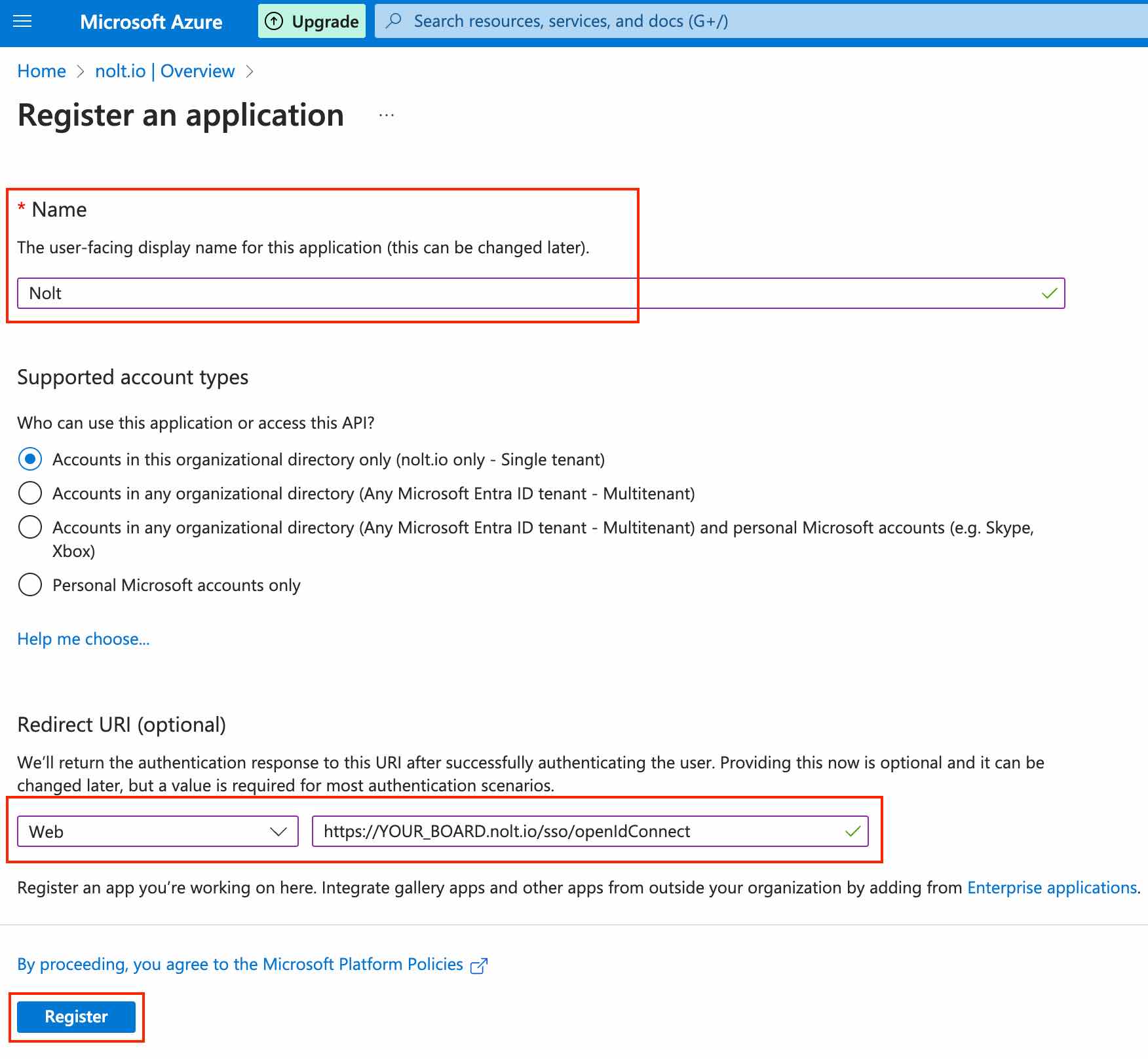 Single sign-on (SSO) via Microsoft Entra ID (Azure AD) · Help · Nolt